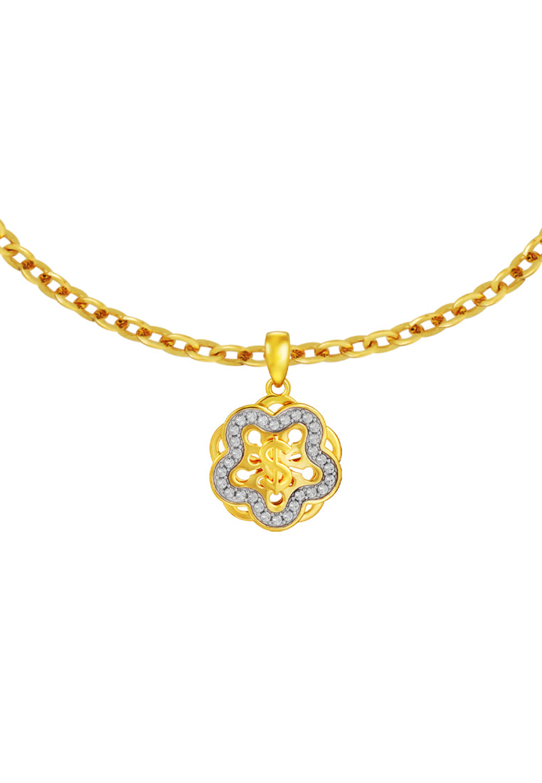 TOMEI Diamond Cut Collection Wealthy Flower Pendant, Yellow Gold 916 ...